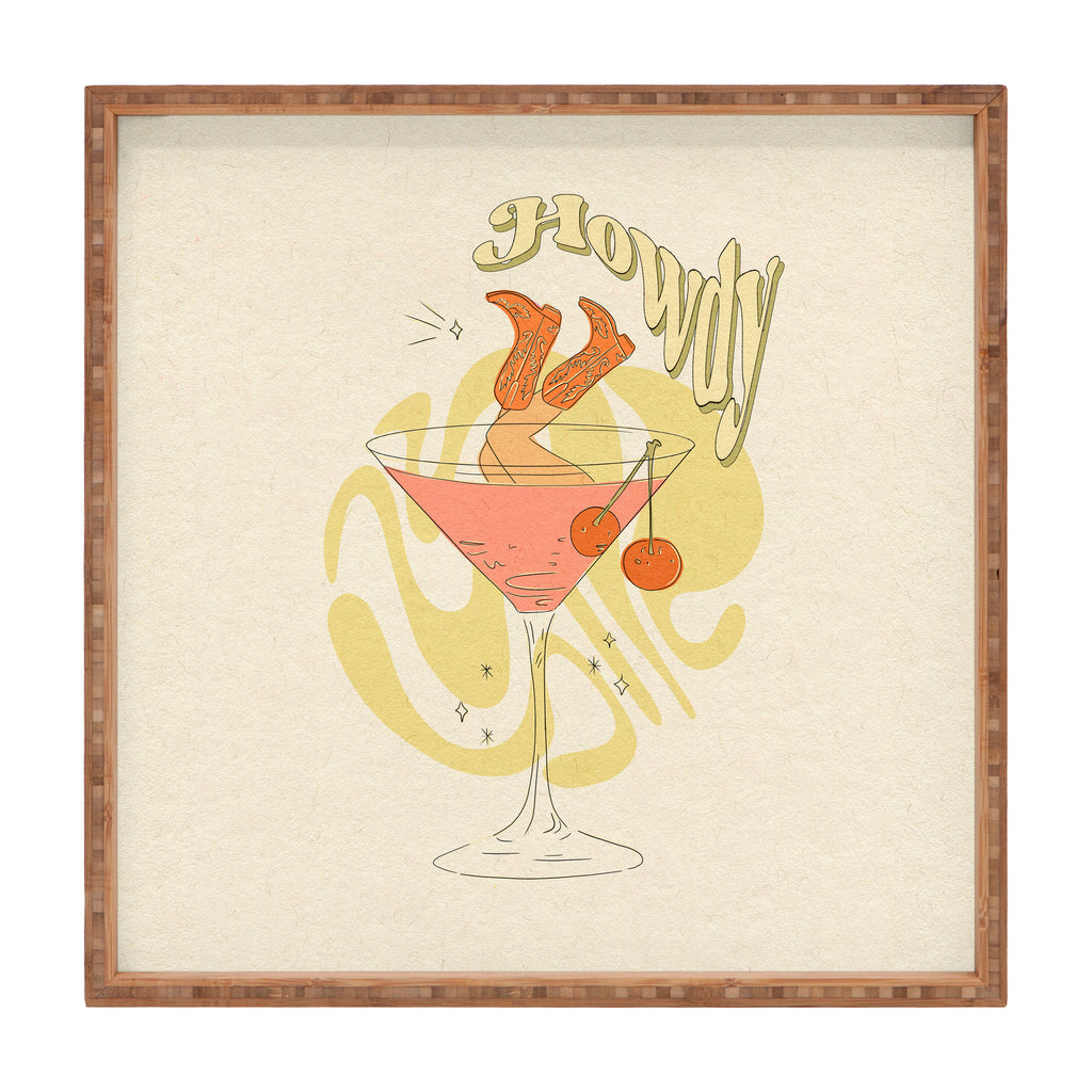 Tipsy Cowgirl Tan Square Tray Shanasart