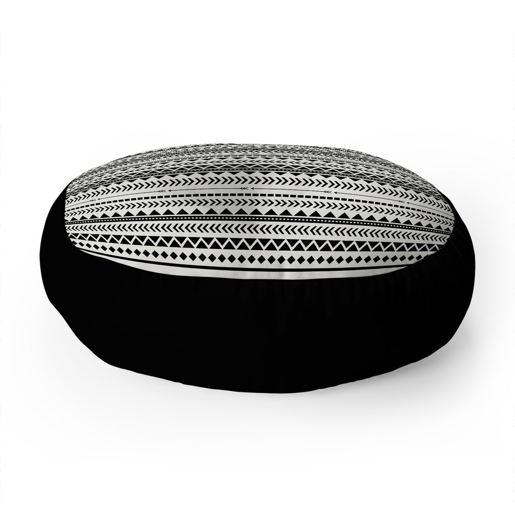 Black And White Aztec Pattern Floor Pillow Round Allyson Johnson