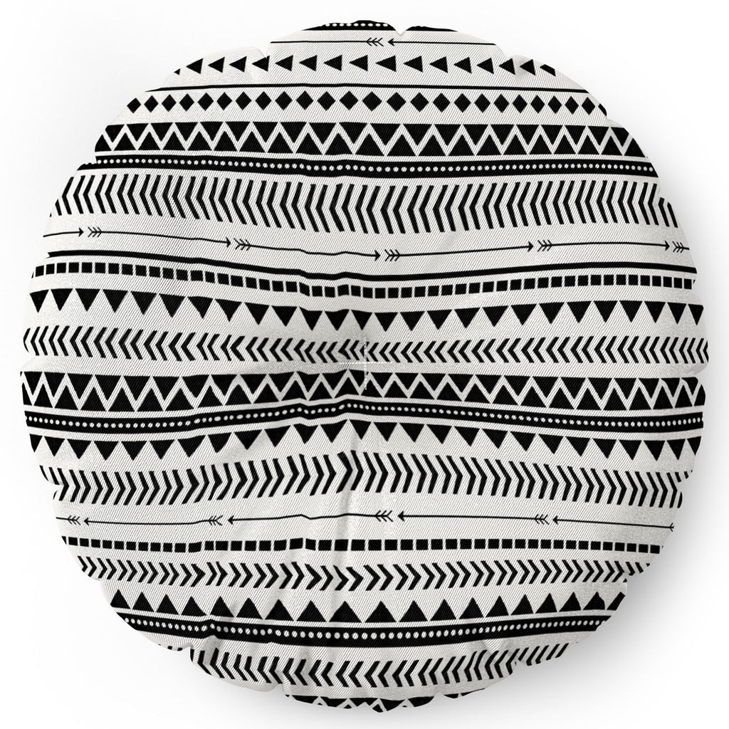 Black And White Aztec Pattern Floor Pillow Round Allyson Johnson