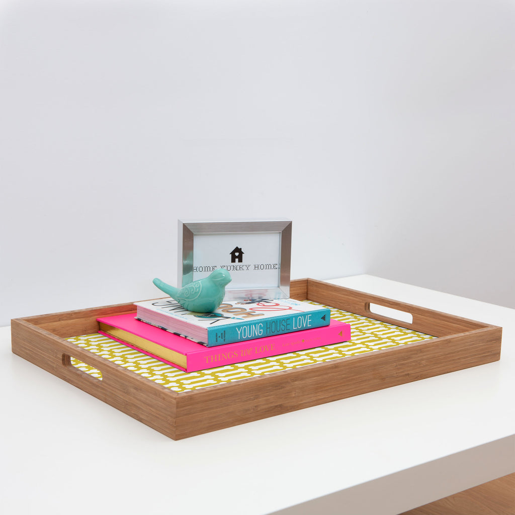 Chartreuse Dog Bones Rectangular Tray Allyson Johnson