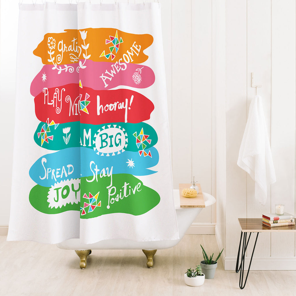 Woo Hoo Words Shower Curtain Andi Bird