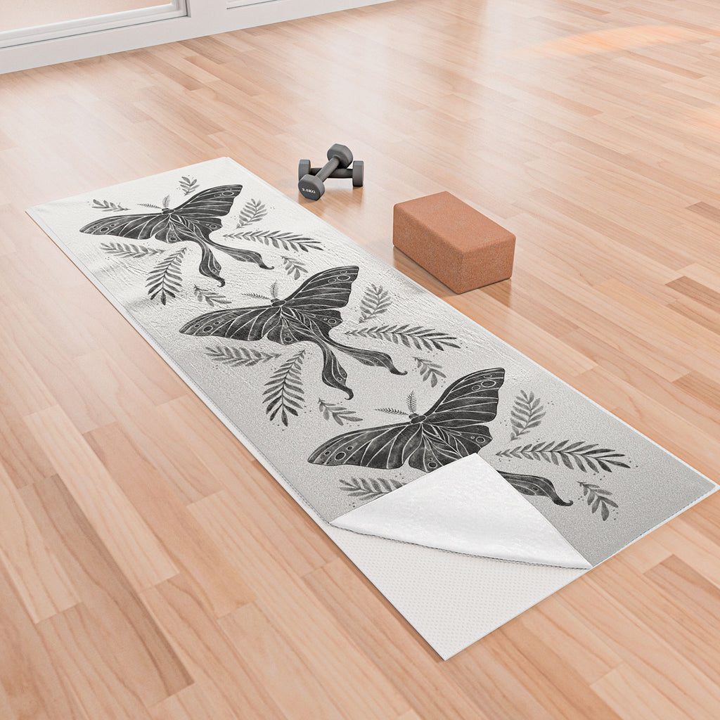 Luna Moth Black And White Yoga Towel Avenie