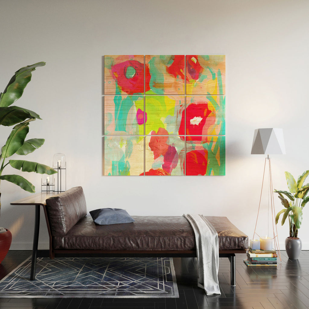 Teal Pop Bouquet Wood Wall Mural Barbara Chotiner