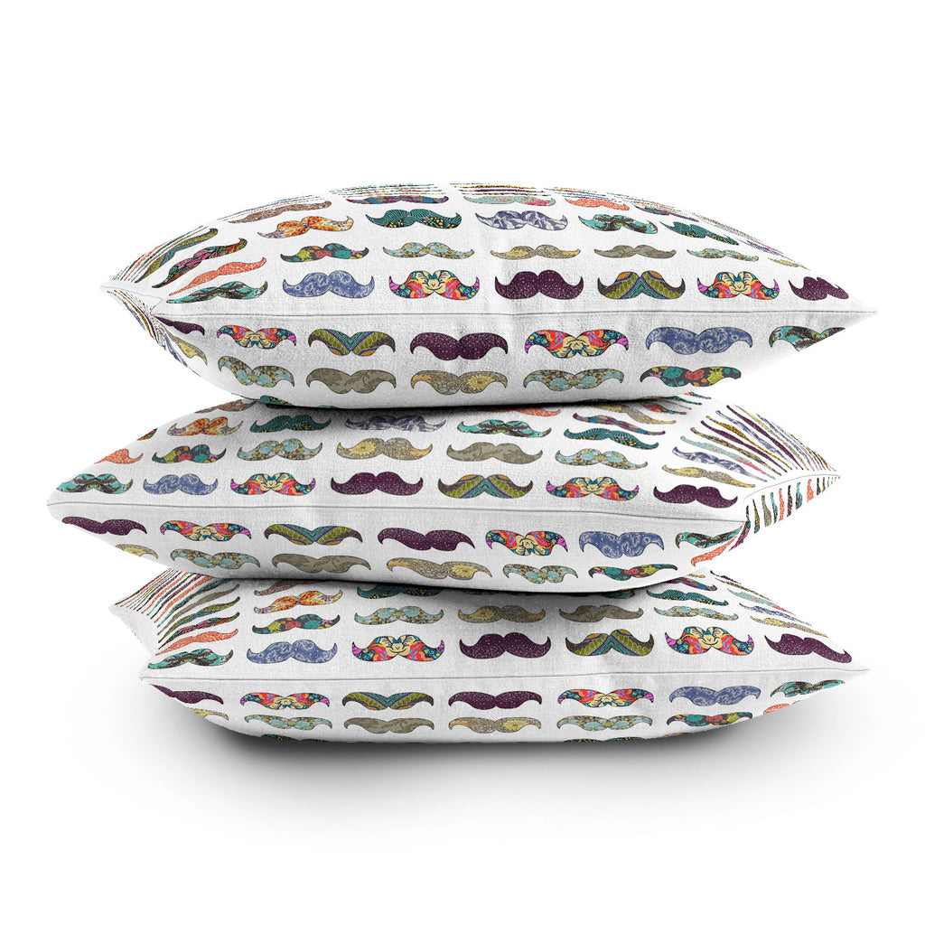 Mustache Mania Throw Pillow Bianca Green