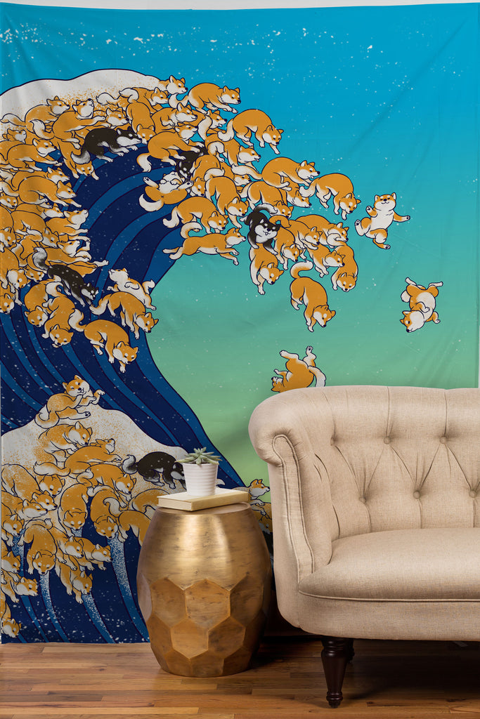 Shiba Inu Great Waves Tapestry Big Nose Work