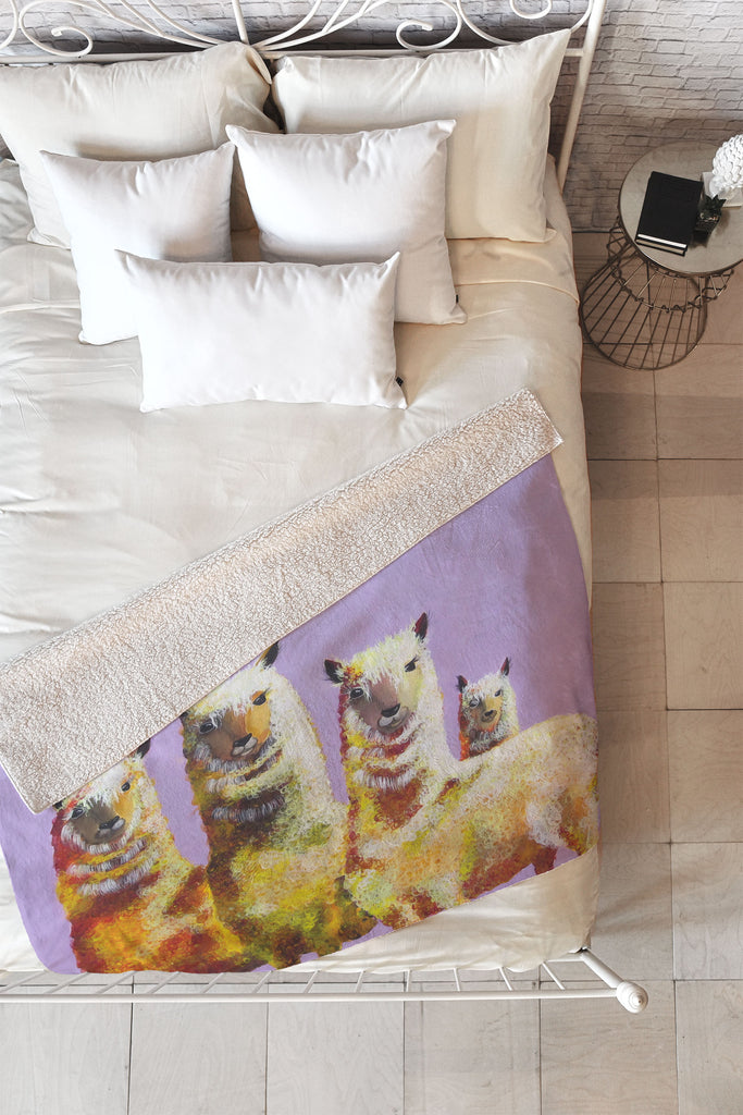 Lemon Llamas On Lavender Fleece Throw Blanket Clara Nilles