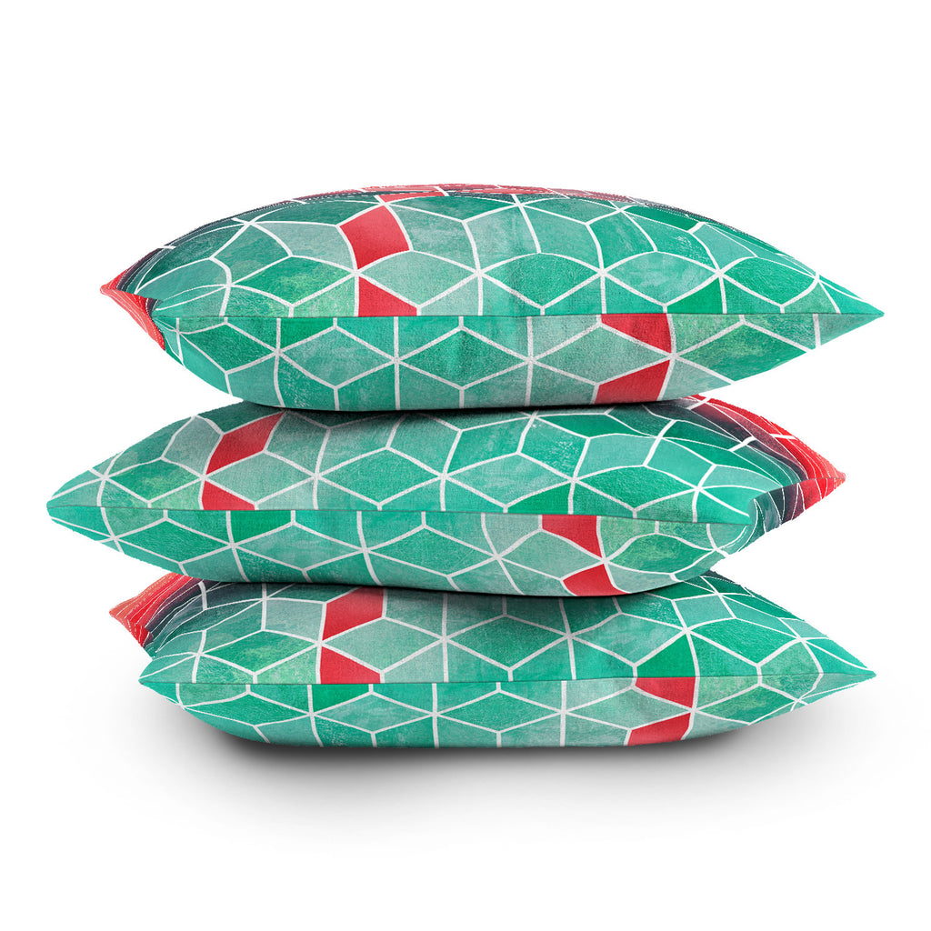 Rose And Turquoise Cubes Throw Pillow Elisabeth Fredriksson