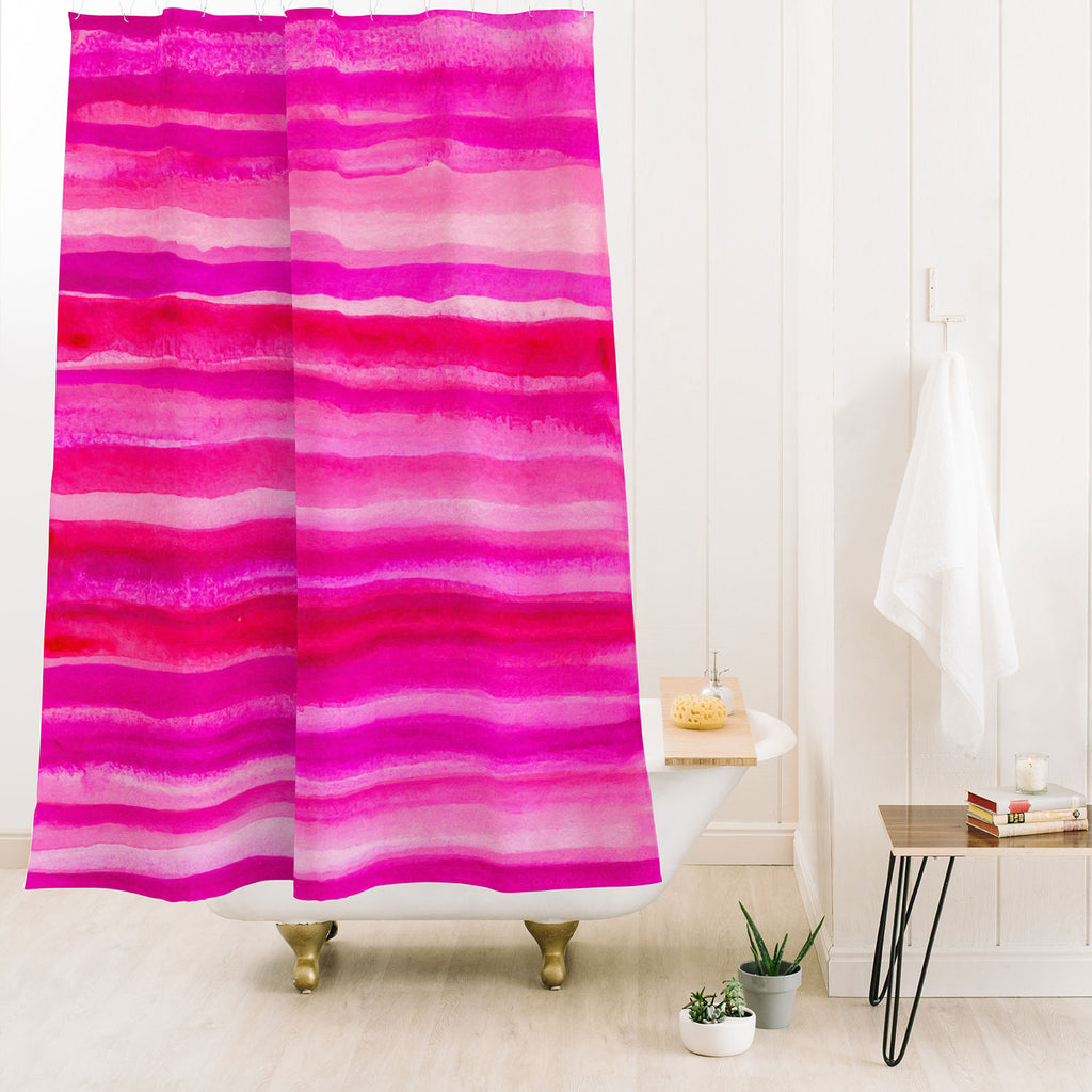 Raspberry Stripes Shower Curtain Georgiana Paraschiv