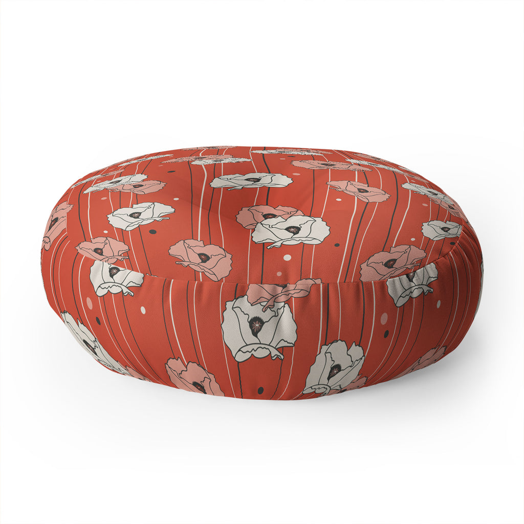 Red Poppy Field 1 Floor Pillow Round Heather Dutton