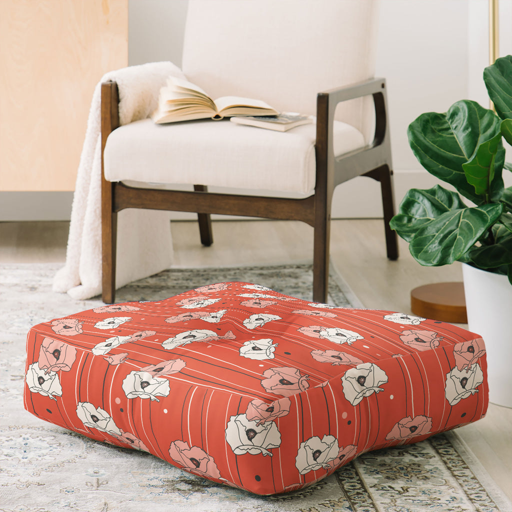 Red Poppy Field 1 Floor Pillow Square Heather Dutton