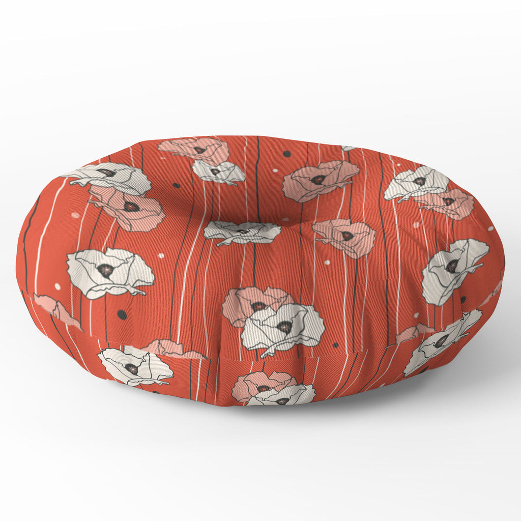 Red Poppy Field 1 Floor Pillow Round Heather Dutton