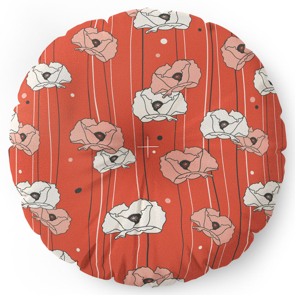 Red Poppy Field 1 Floor Pillow Round Heather Dutton