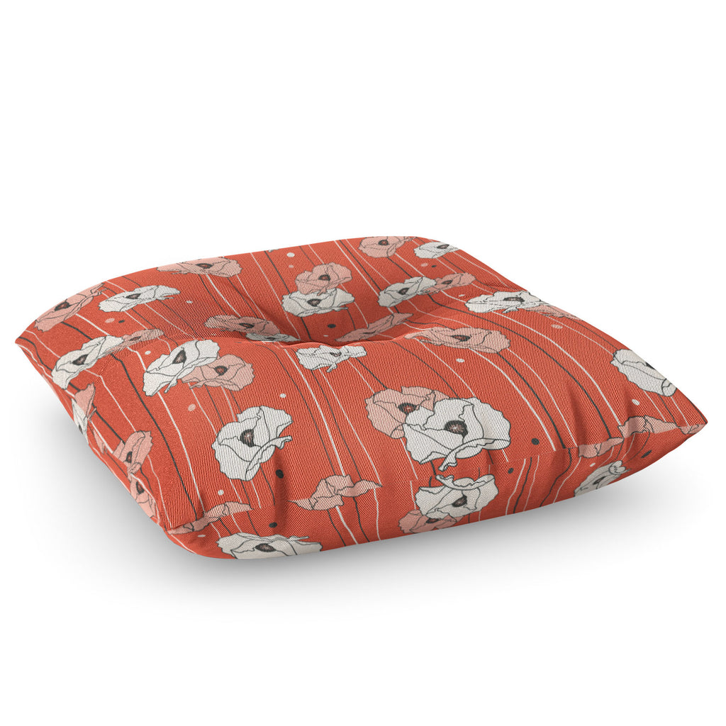 Red Poppy Field 1 Floor Pillow Square Heather Dutton