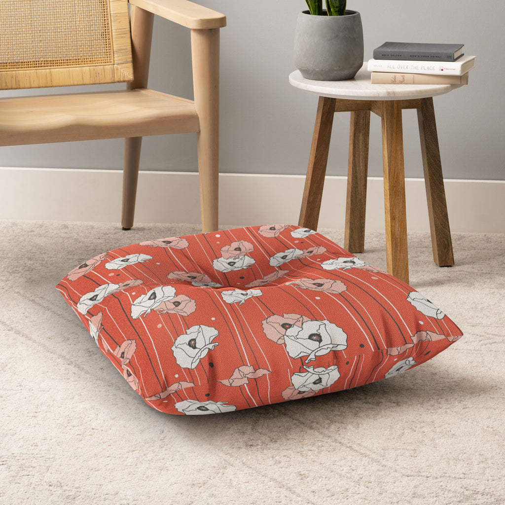 Red Poppy Field 1 Floor Pillow Square Heather Dutton
