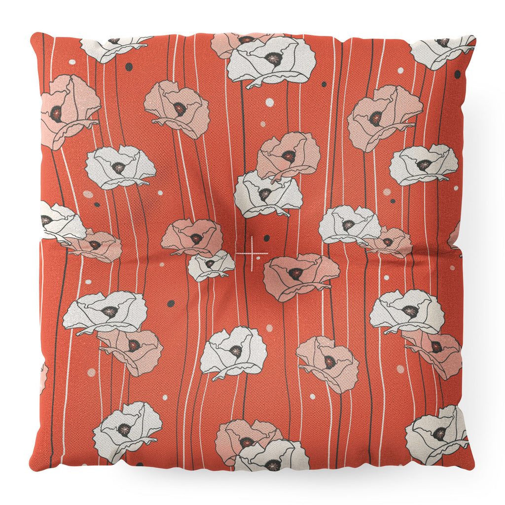 Red Poppy Field 1 Floor Pillow Square Heather Dutton