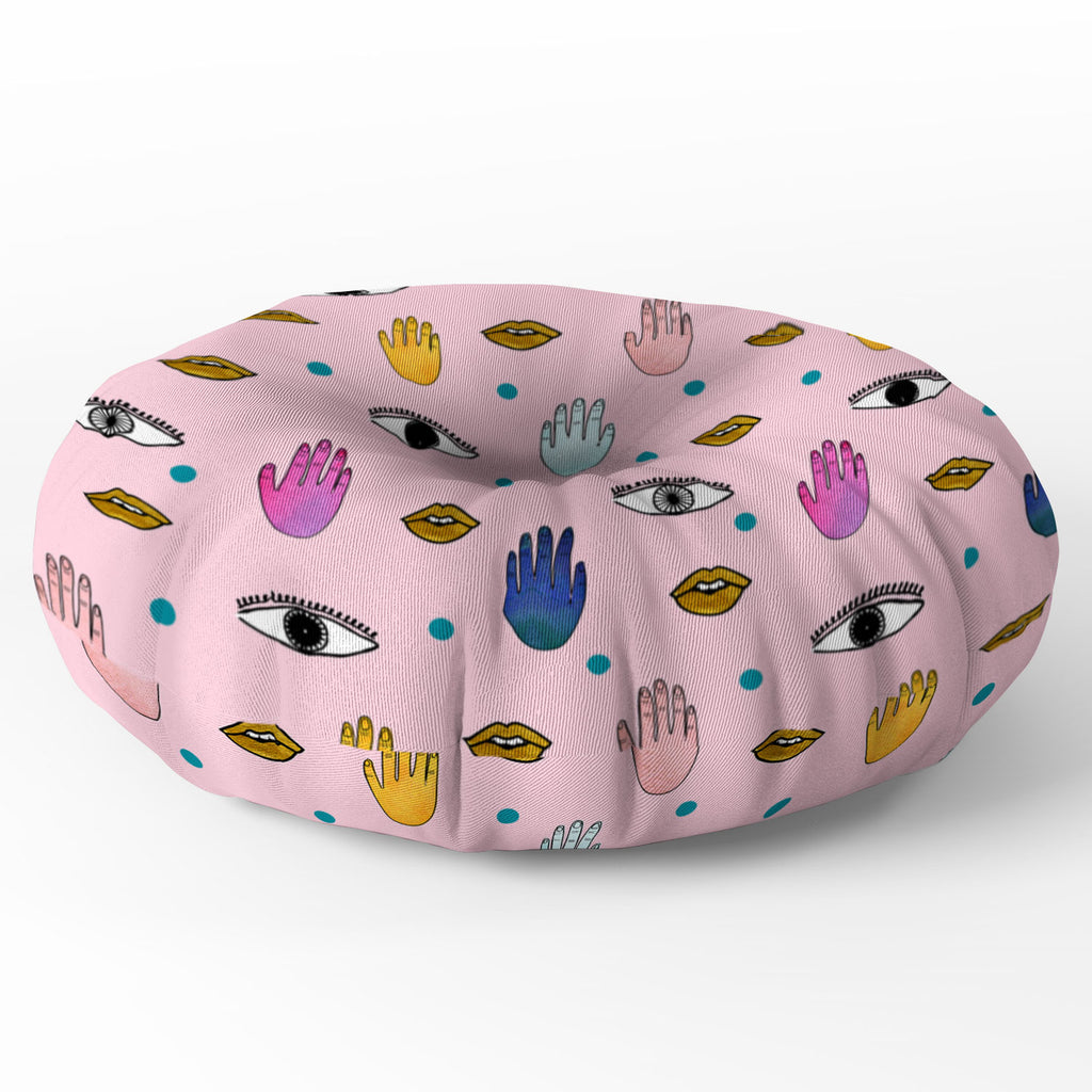Eyes Hands Lips Dots Floor Pillow Round Hello Sayang