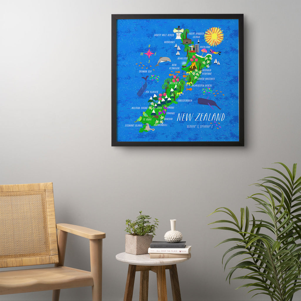 New Zealand Map Framed Wall Art Joy Laforme