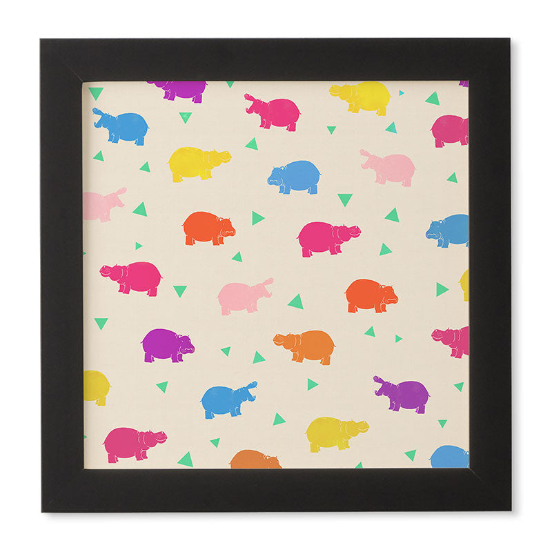 Happy Hippo Party Framed Wall Art Kangarui