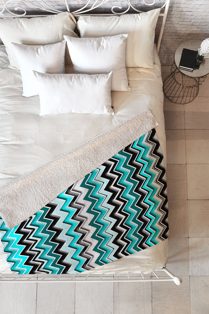 Turquoise Black White Chevron Fleece Throw Blanket Madart Inc