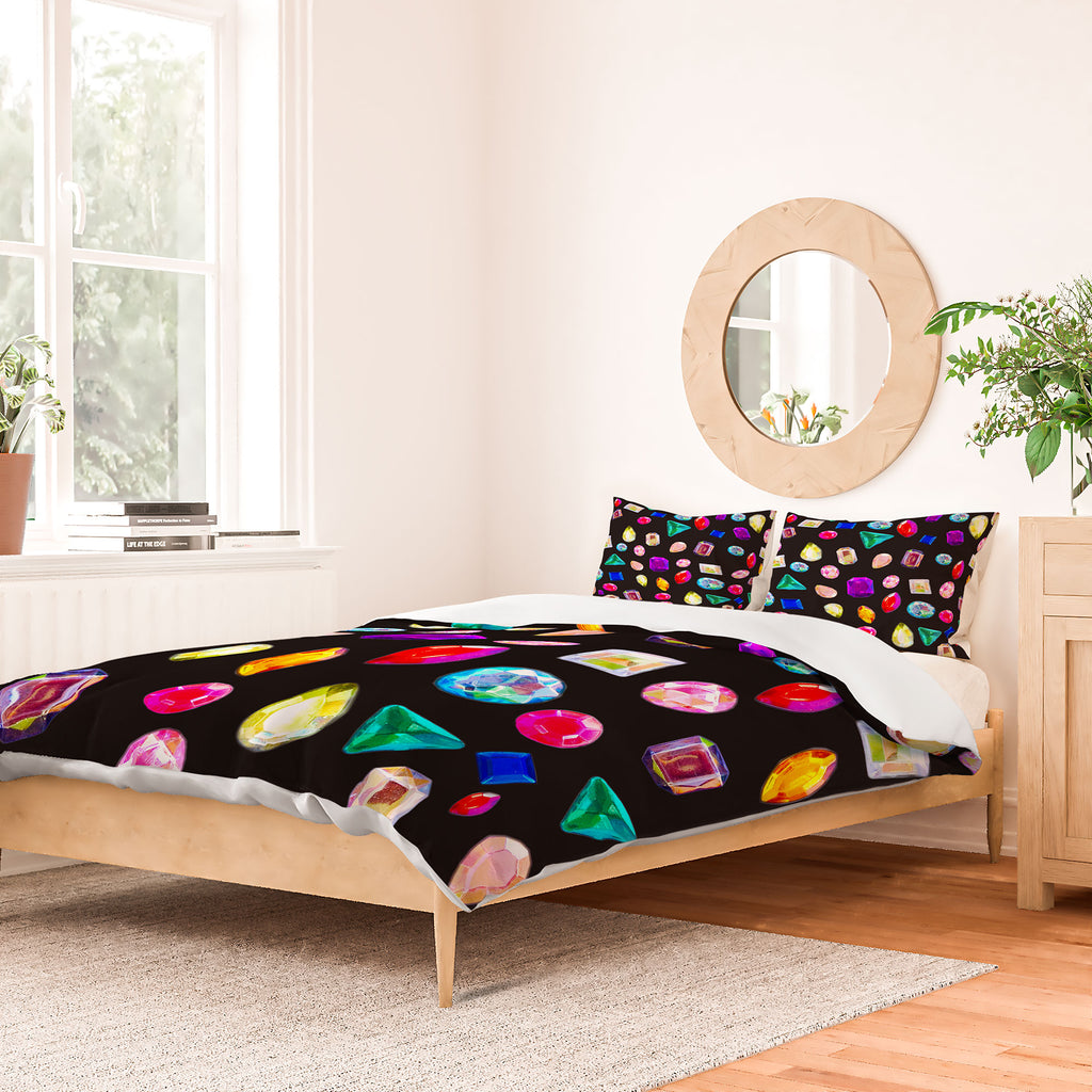 Rhinestone Reverie In Black Duvet Cover Natalie Baca