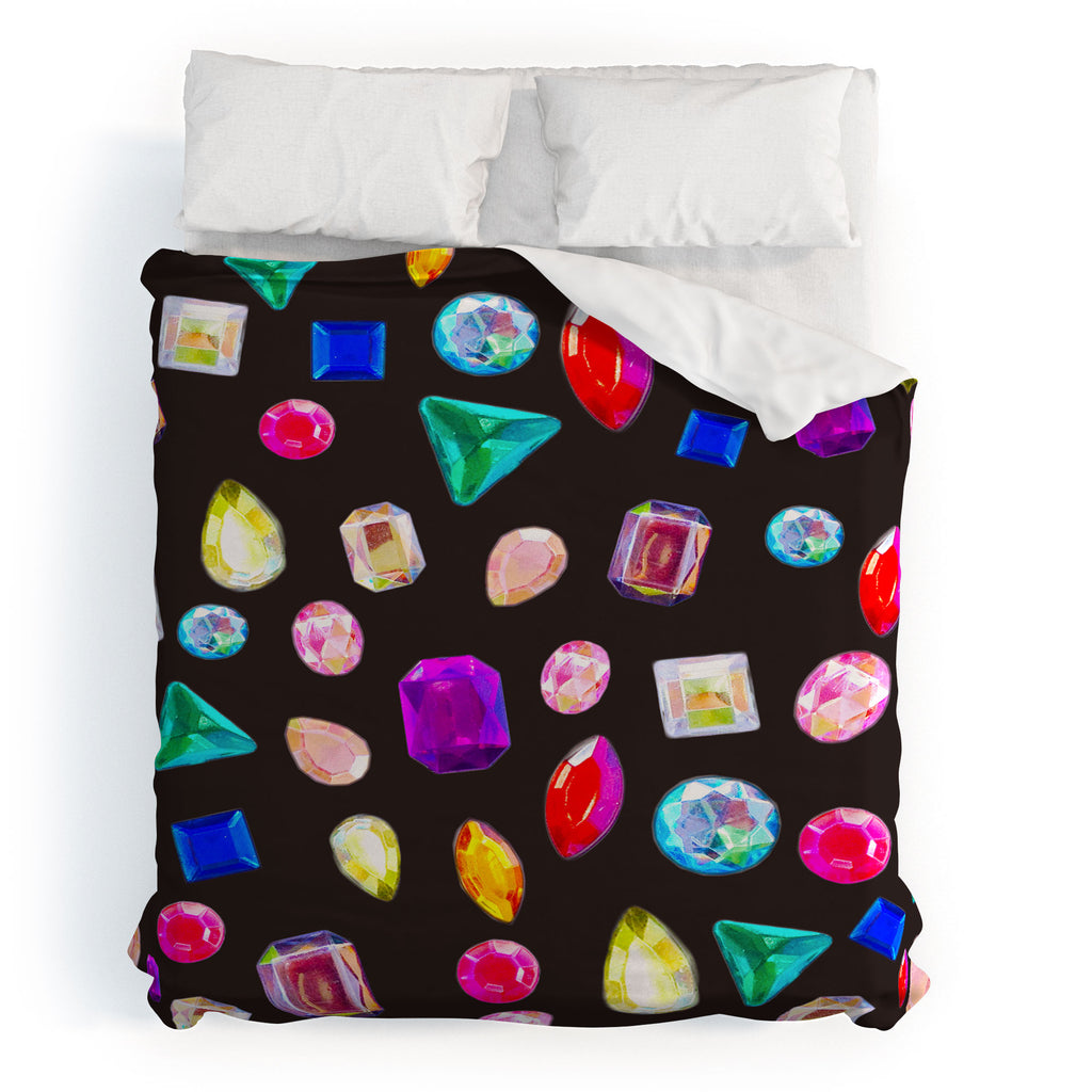 Rhinestone Reverie In Black Duvet Cover Natalie Baca