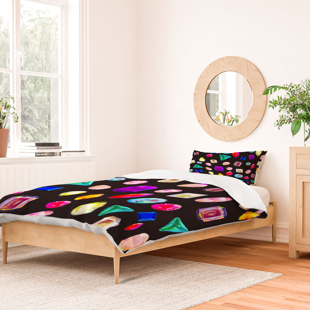 Rhinestone Reverie In Black Duvet Cover Natalie Baca