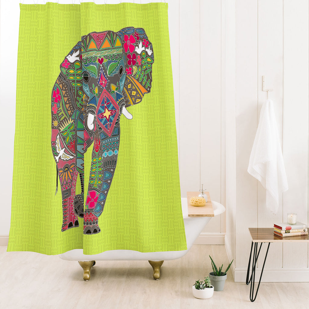 Painted Elephant Chartreuse Shower Curtain Sharon Turner
