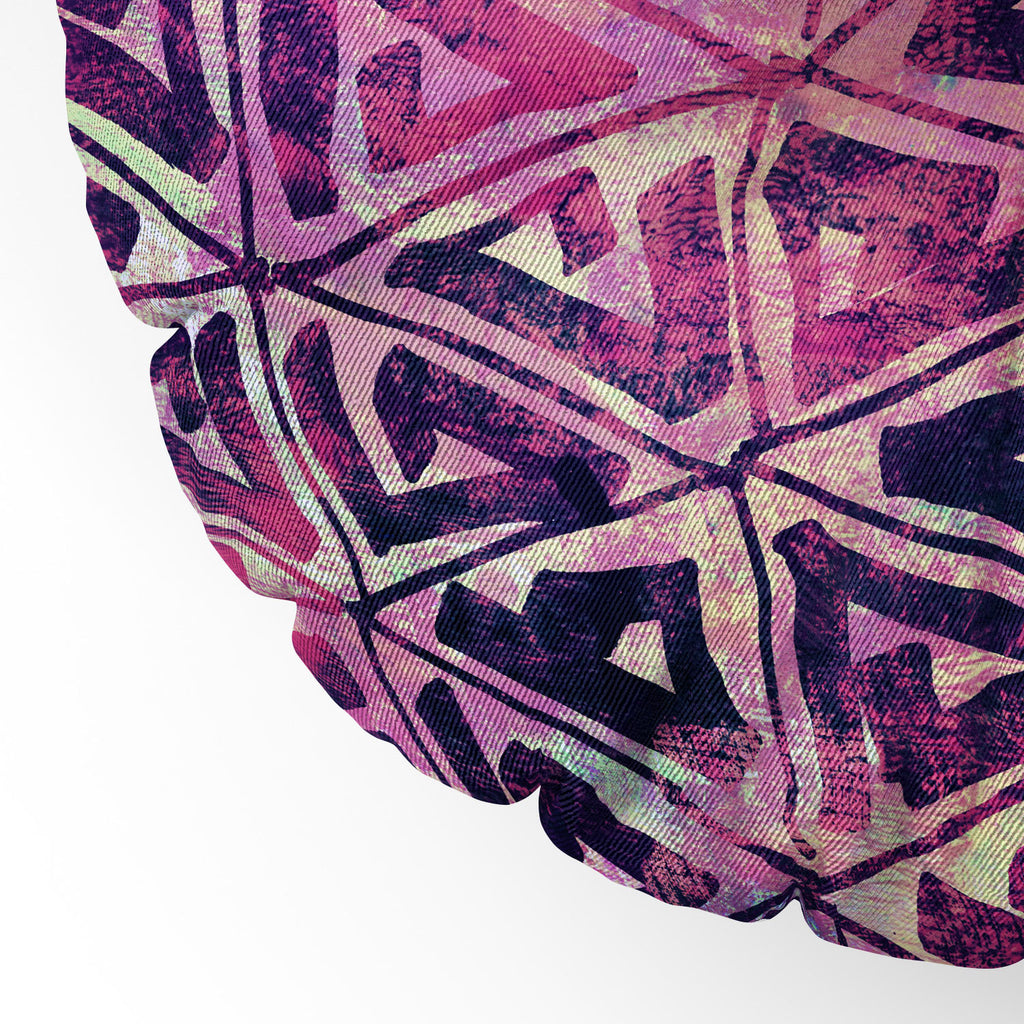 Geometric Folk Triangles Floor Pillow Round Susanne Kasielke