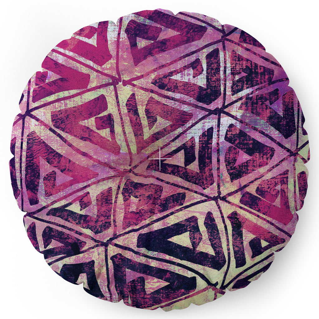 Geometric Folk Triangles Floor Pillow Round Susanne Kasielke